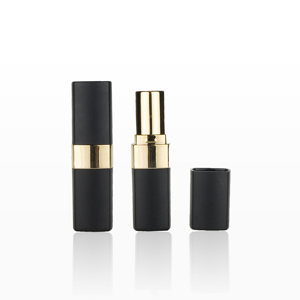 High End Plastic Square Matte Black Gold Lipstick Tube Logo Printing ...